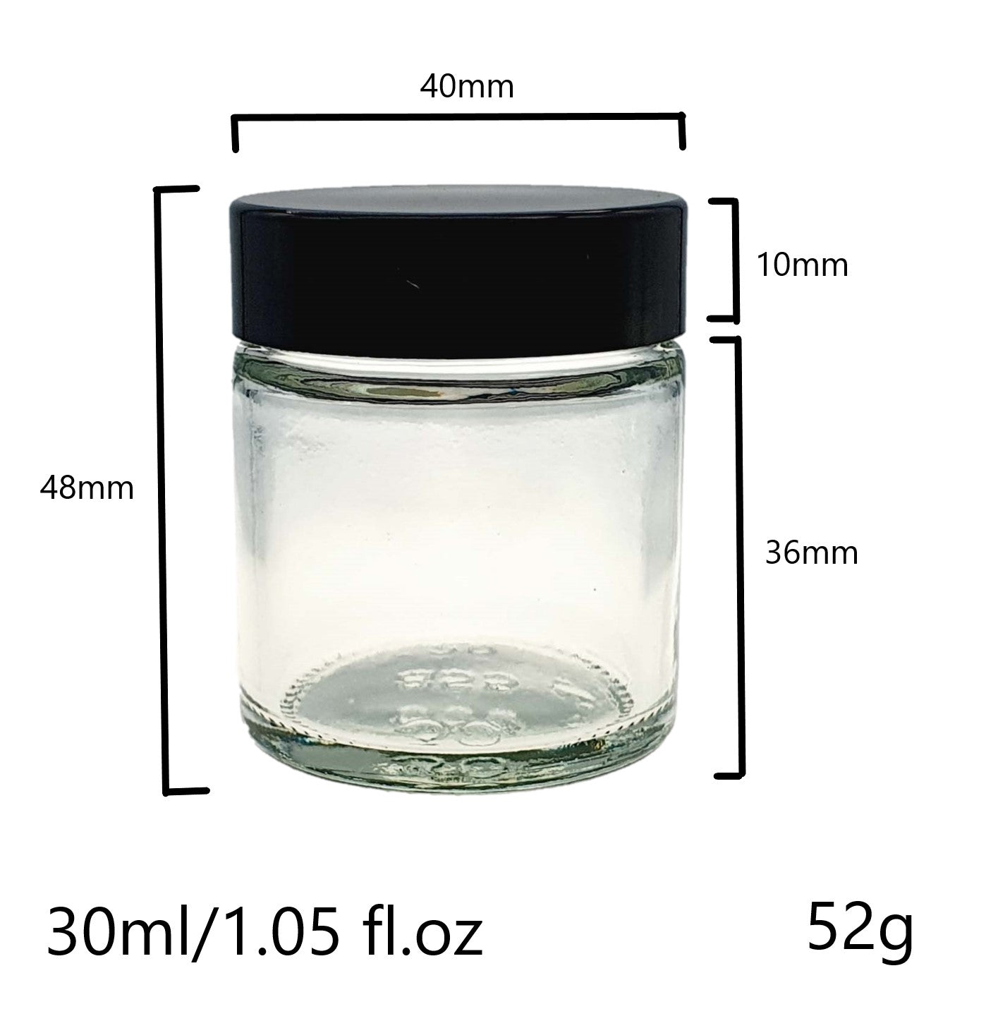 30ml Clear Glass Jar with Black Urea Lid – Avalon Cosmetic Packaging