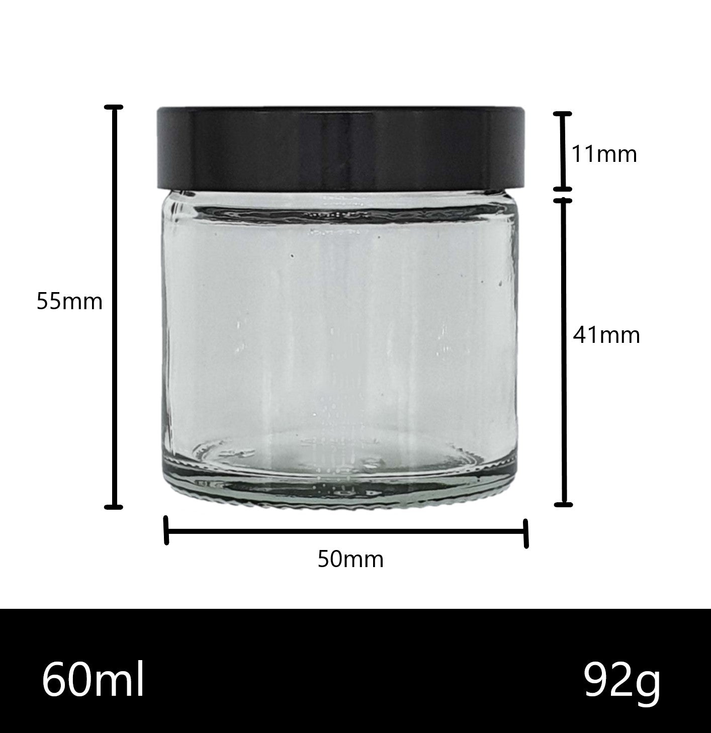 60ml Clear Glass Jar with Black Urea Lid – Avalon Cosmetic Packaging