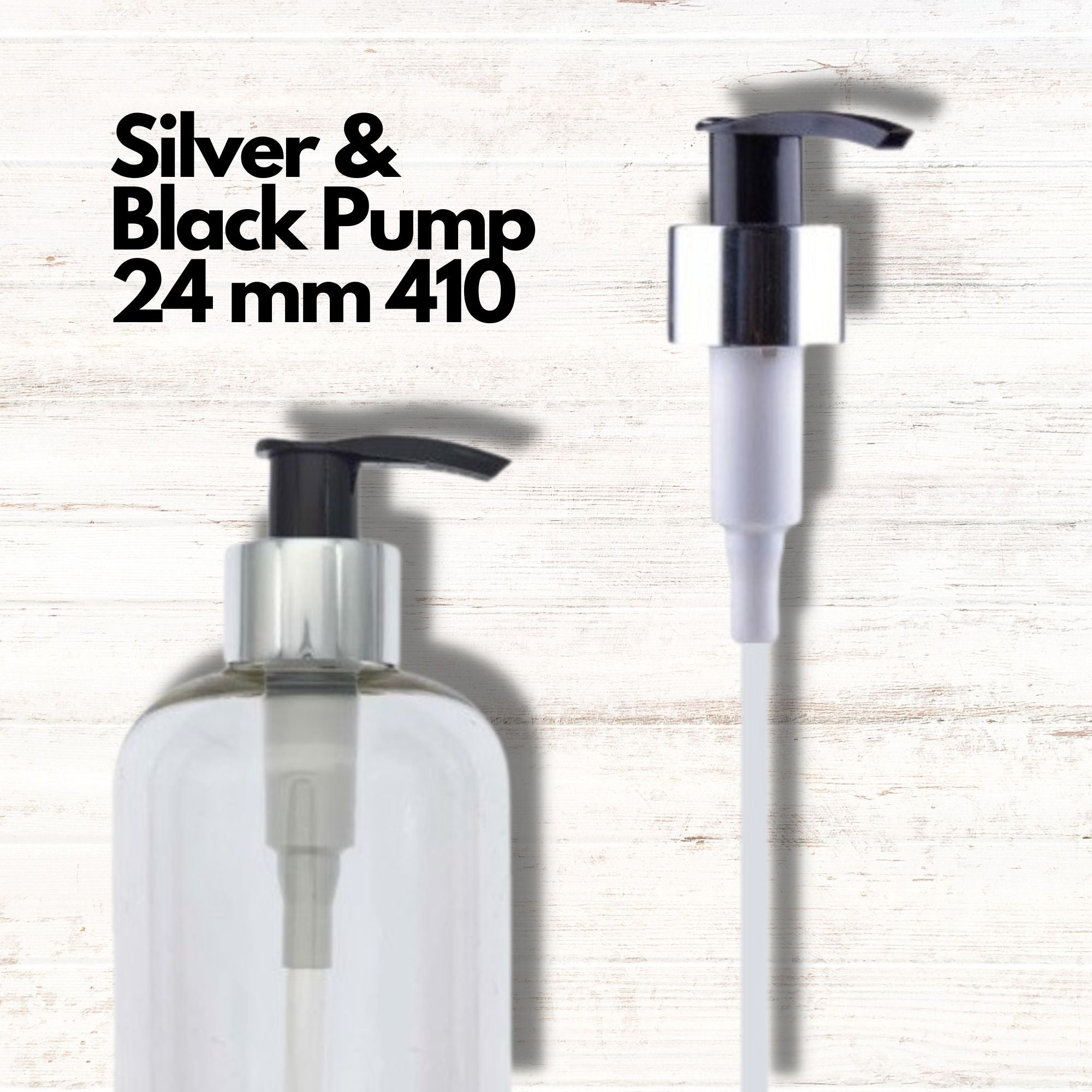 Pump Dispensers - Silver & Black 24mm 410 – Avalon Cosmetic Packaging